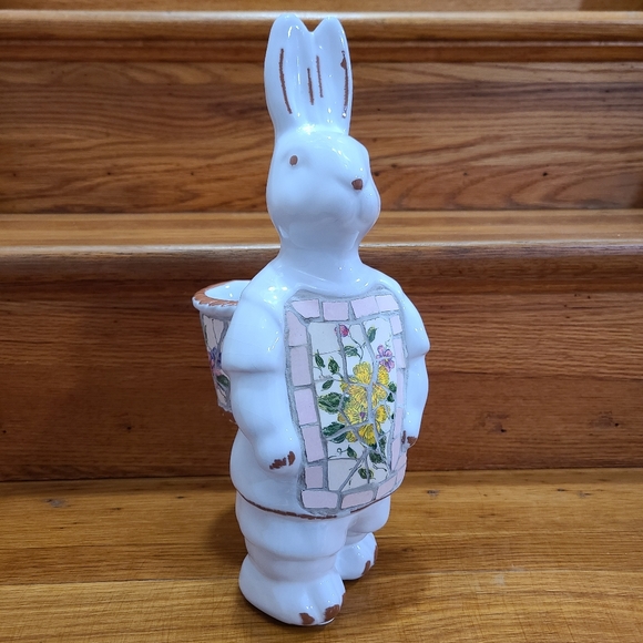 Accents | Mosaic Tile White Ceramic Rabbit Bunny Planter | Poshmark